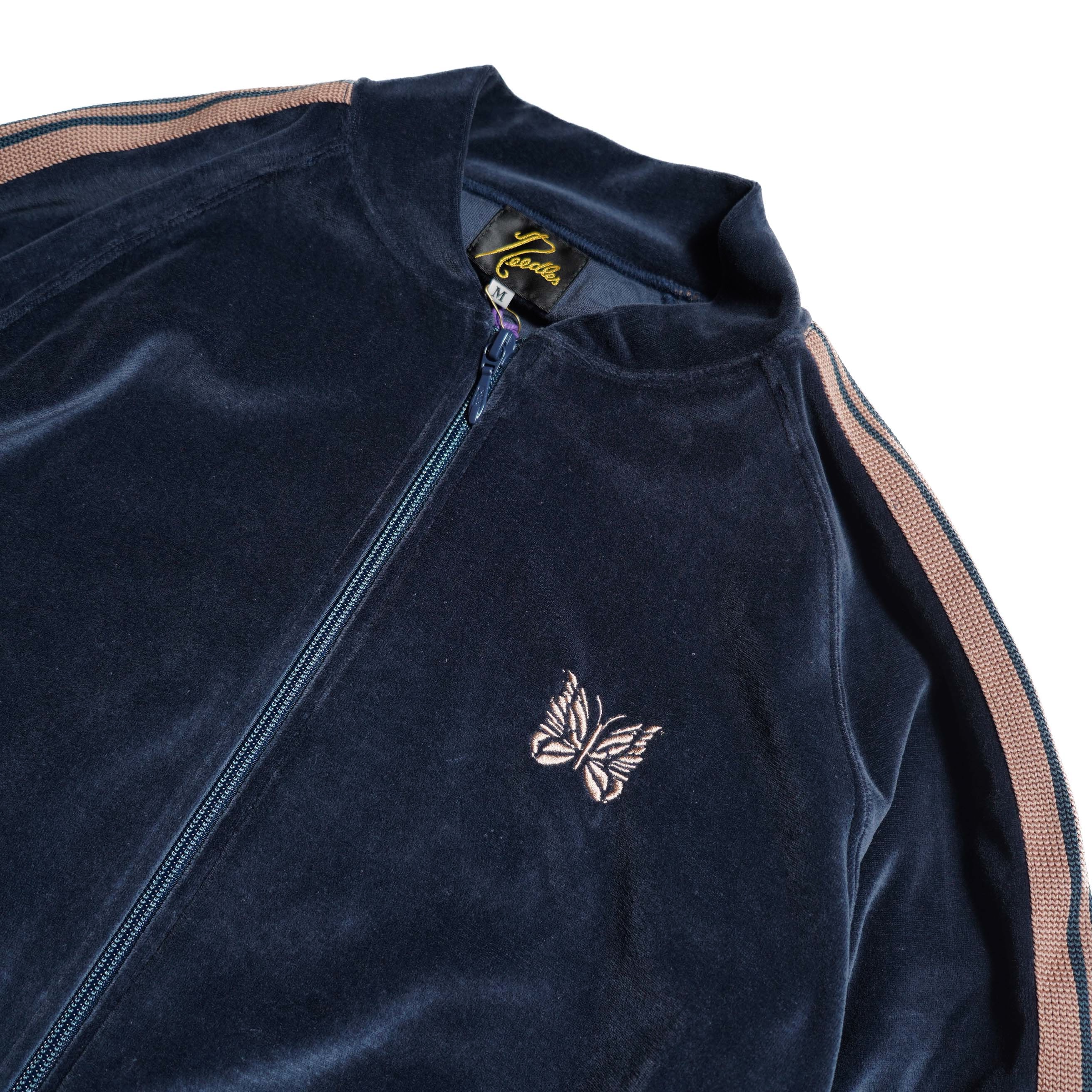 Needles / Rib Collar Track Jacket - C/PE Velour (Steel Blue)
